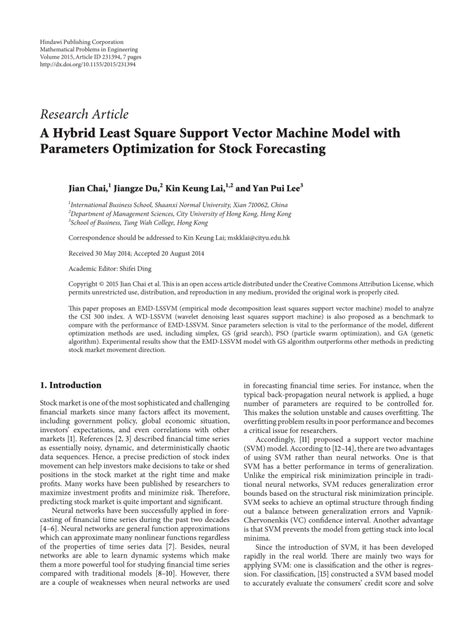 pdf a hybrid least square support vector machine model with parameters optimization for stock
