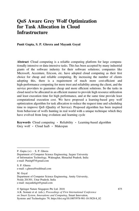 pdf qos aware grey wolf optimization for task allocation in cloud infrastructure