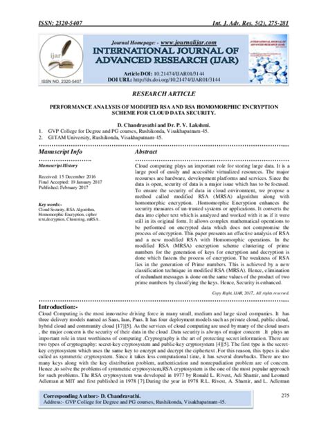 pdf performance analysis of modified rsa and rsa homomorphic encryption scheme for cloud data