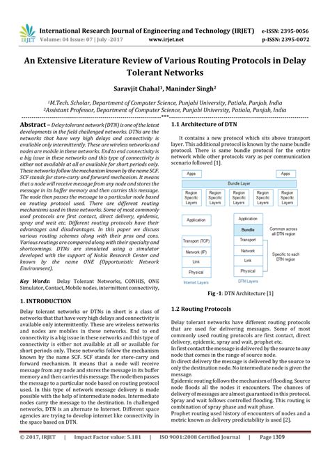 pdf an extensive literature review of various routing protocols in delay tolerant networks