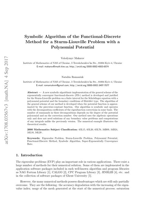 [pdf] symbolic algorithm of the functional discrete method for a sturm liouville problem with a