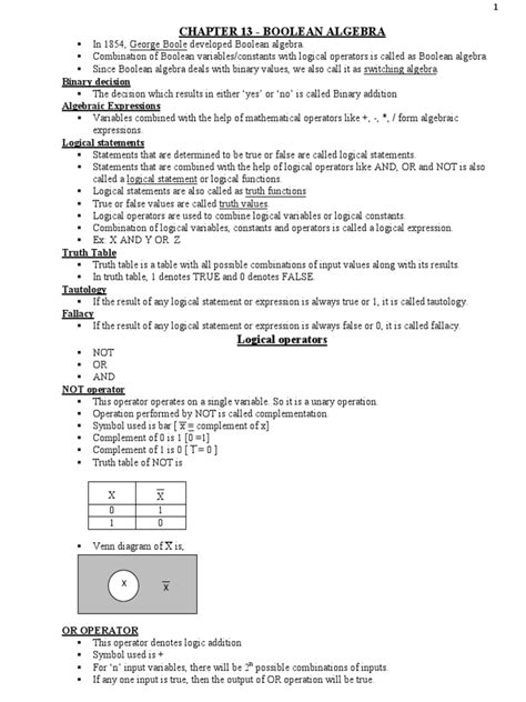 chapter 13 boolean algebra class 12 2020 cs notes pdf logic gate boolean algebra