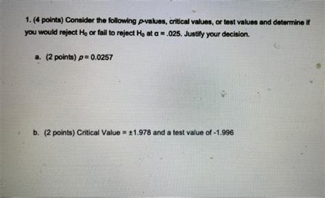 solved 1 4 points consider the following p values