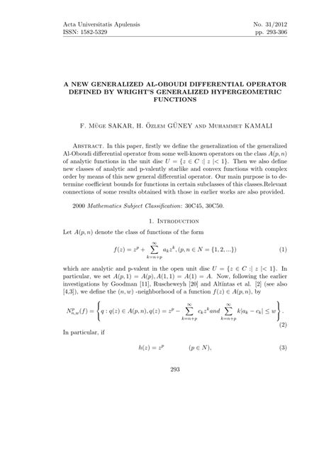 pdf a new generalized al oboudi differential operator defined by wright s generalized