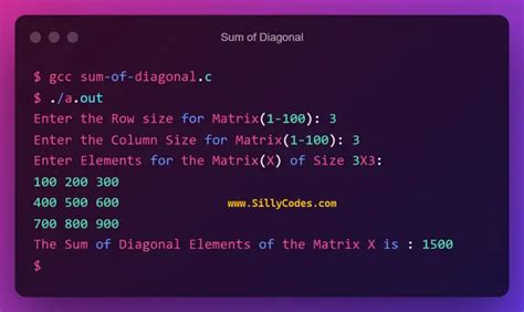 sum of diagonal elements of matrix in c language sillycodes
