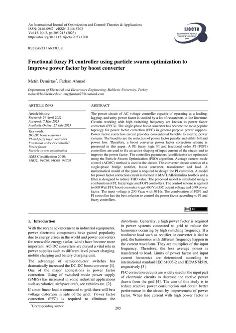 pdf fractional fuzzy pi controller using particle swarm optimization to improve power factor