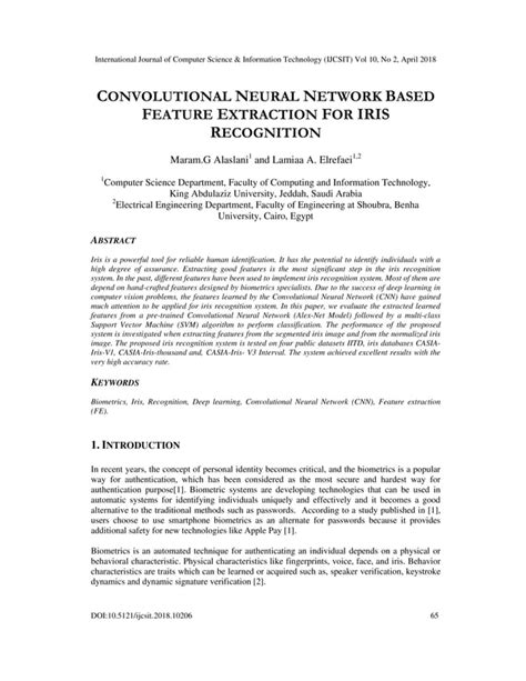 convolutional neural network based feature extraction for iris recognition pdf