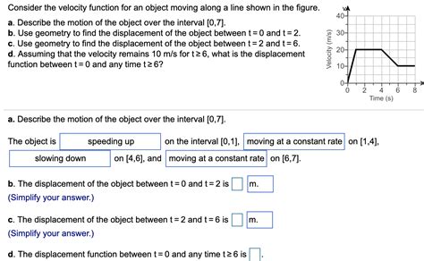 solved the velocity of an object moving along a line is