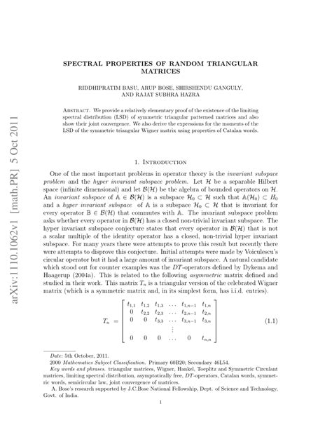 pdf spectral properties of random triangular matrices
