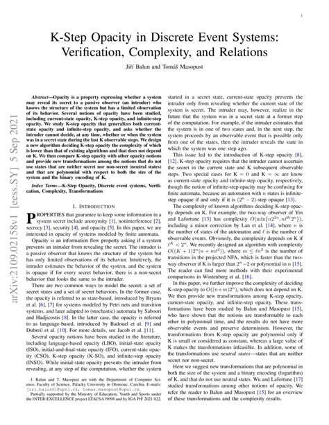 k step opacity in discrete event systems verification complexity and relations deepai