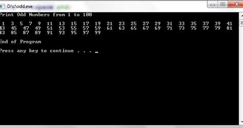 free programming source codes and computer programming tutorials print odd numbers from 1 to