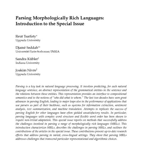 parsing morphologically rich languages introduction to the special issue acl anthology