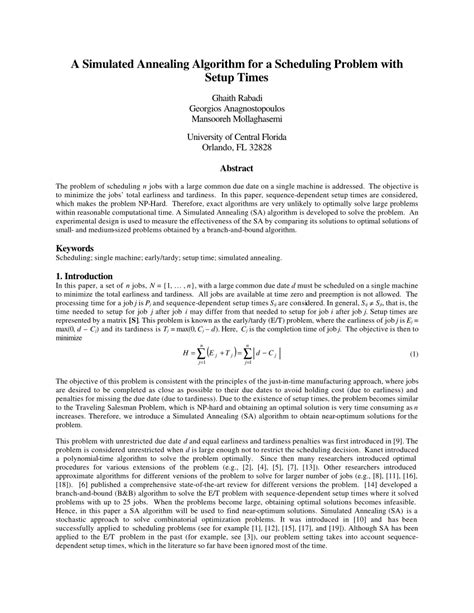 pdf a simulated annealing algorithm for a scheduling problem with setup times