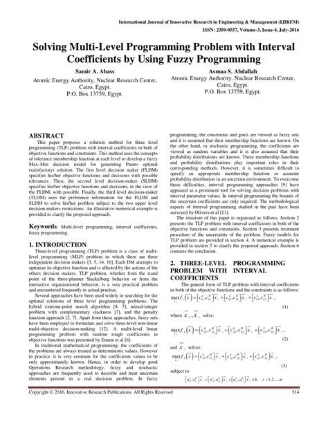 pdf solving multi level programming problem with interval coefficients by using fuzzy programming