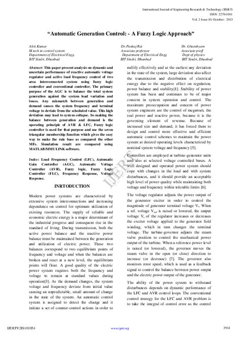 pdf ijert automatic generation control a fuzzy logic approach ijert journal
