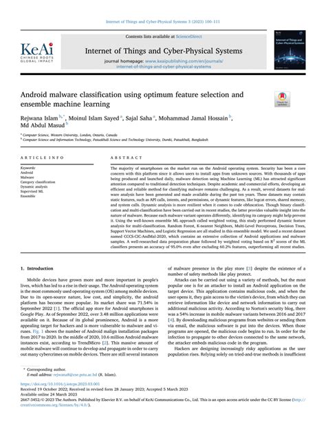 pdf android malware classification using optimum feature selection and ensemble machine learning