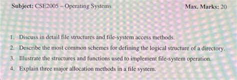 solved subject cse2005 operating systems max marks 20