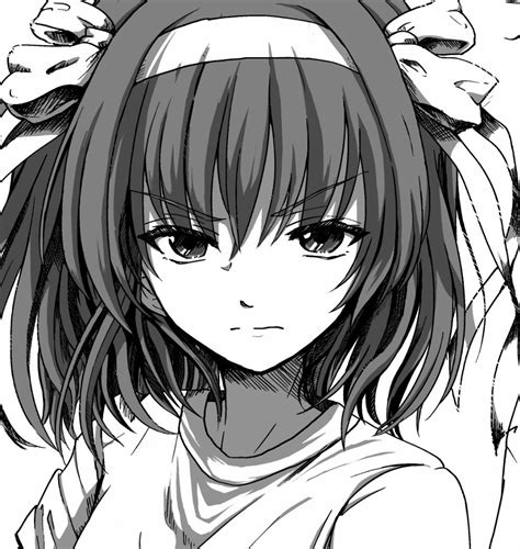 Safebooru 1girl Bangs Bob Cut Closed Mouth Commentary Request Greyscale Gurira Gyud0nm0rim0ri