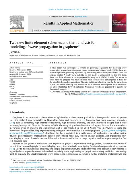 pdf two new finite element schemes and their analysis for modeling of wave propagation in graphene