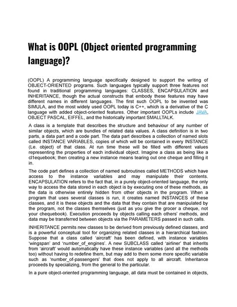 what is oopl object oriented programming language what is oopl object oriented programming