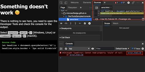 修复控制台中报告的 javascript 错误 microsoft edge development microsoft learn