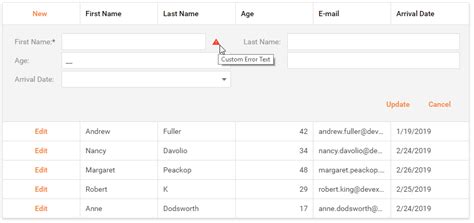 validate grid data asp web forms controls devexpress documentation