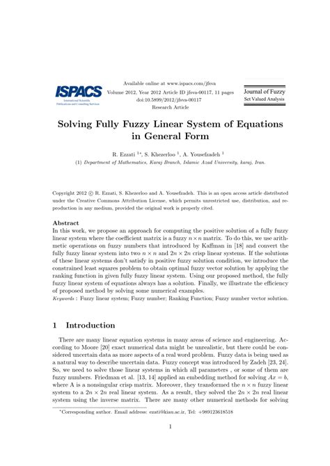 pdf solving fully fuzzy linear system of equations in general form