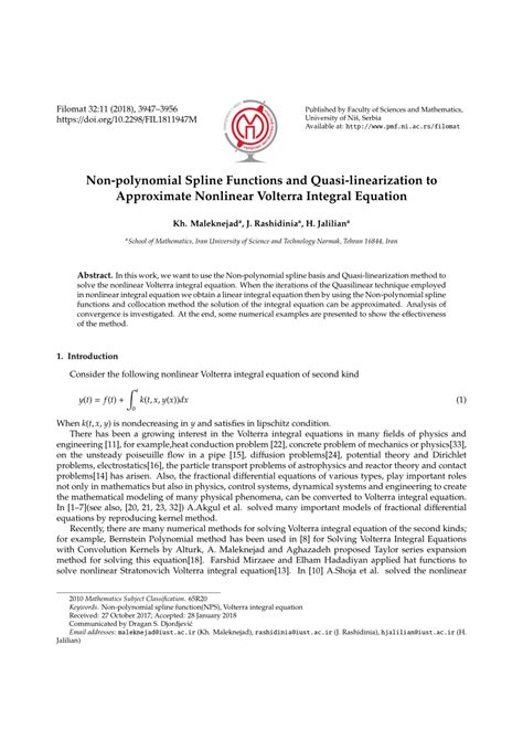 pdf non polynomial spline functions and quasi linearization to approximate nonlinear volterra