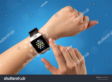 Naked Female Hand Smartwatch Application Icons Stock Photo 1186499572