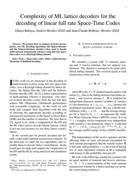 pdf on the complexity of ml lattice decoders for decoding linear full rate space time codes