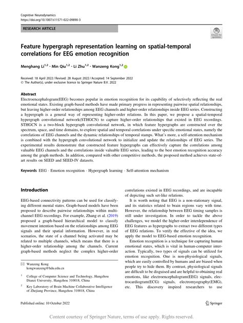 feature hypergraph representation learning on spatial temporal correlations for eeg emotion