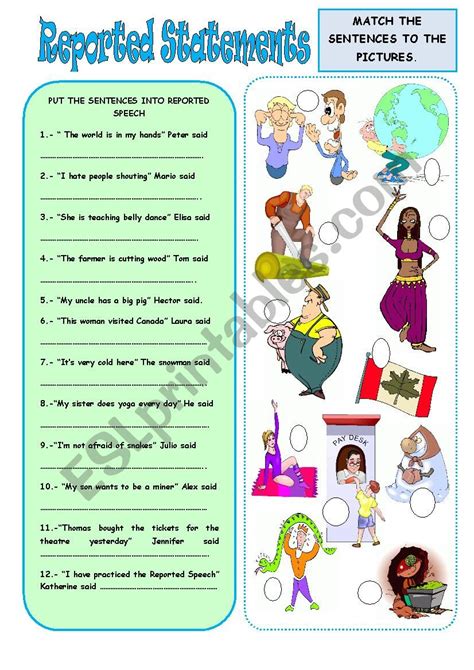 REPORTED STATEMENTS ESL Worksheet By Mariaah