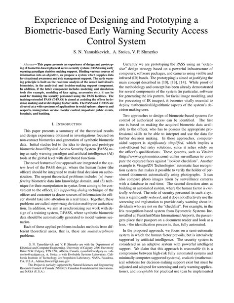 pdf experience of design and prototyping of a multi biometric early warning physical access