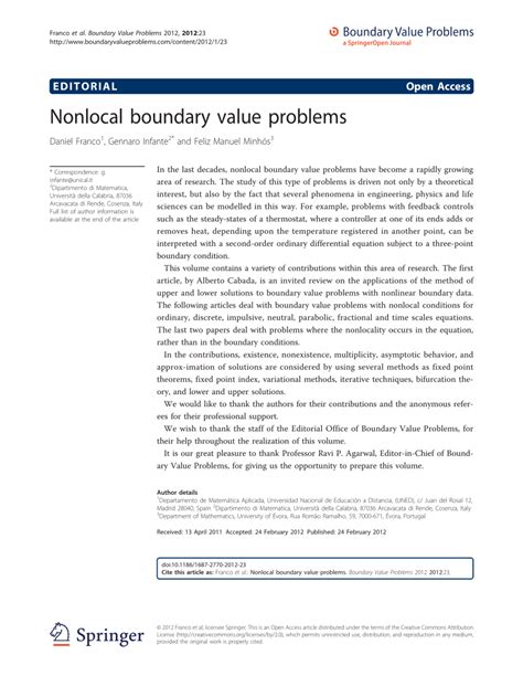 pdf nonlocal boundary value problems editorial