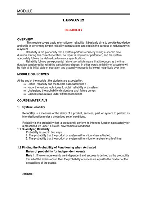lesson 12 reliability pdf reliability engineering normal distribution