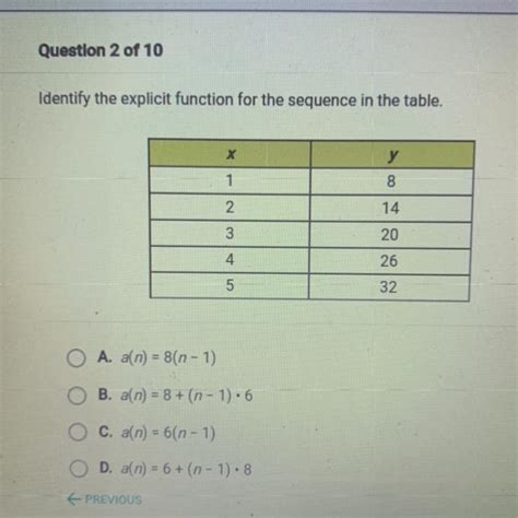 identify the explicit function for the sequence in the table
