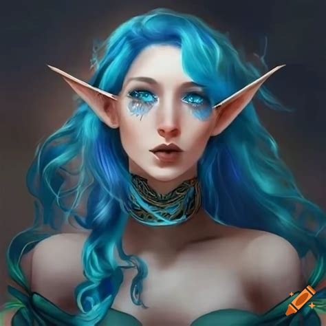 Elven Bard With Blue Hair Playing A Lute On Craiyon