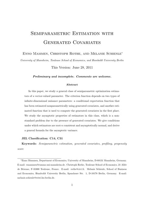 pdf semiparametric estimation with generated covariates