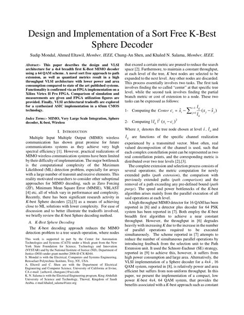 pdf design and implementation of a sort free k best sphere decoder
