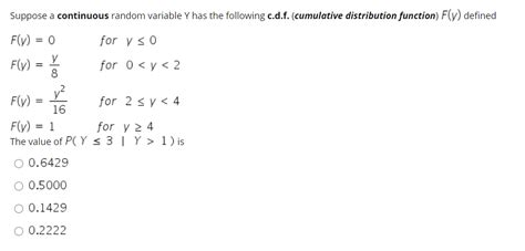 solved suppose a continuous random variable y has the