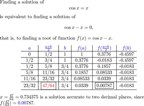 use the bisection method to find a solution of cos x x th quizlet