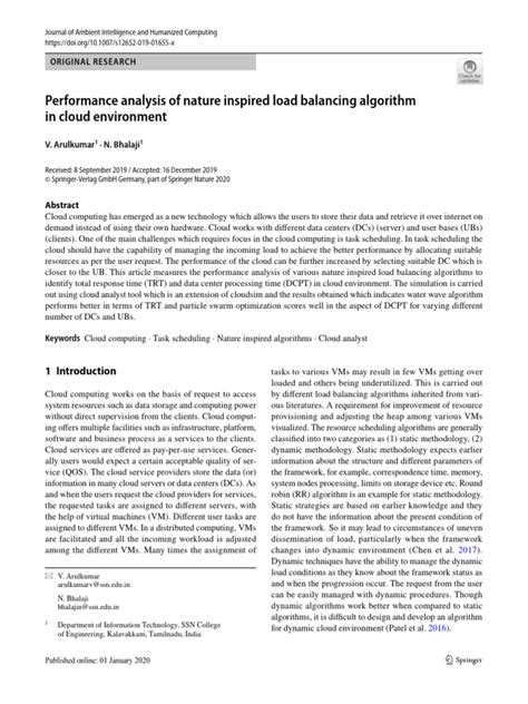 performance analysis of nature inspired load balancing algorithm in cloud environment pdf