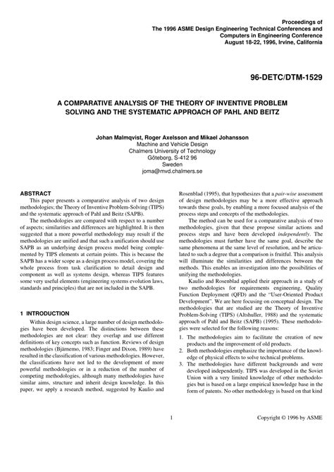 pdf a comparative analysis of the theory of inventive problem solving and the systematic