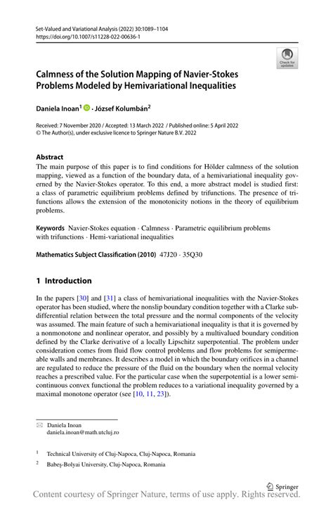 calmness of the solution mapping of navier stokes problems modeled by hemivariational