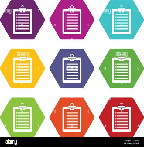 Clipboard With Check List Icon Set Color Hexahedron Stock Vector Image