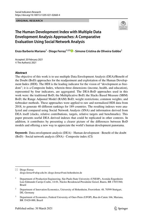 pdf the human development index with multiple data envelopment analysis approaches a
