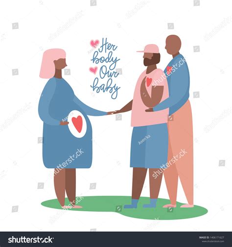 Gay Couple With Surrogate Pregnant Woman Two Royalty Free Stock Vector 1406171627