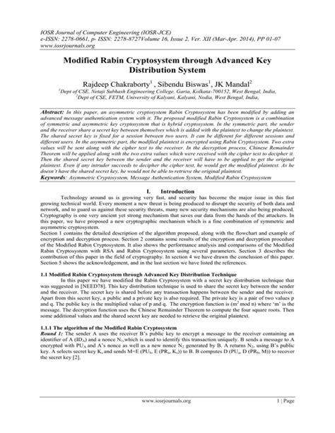 modified rabin cryptosystem through advanced key
