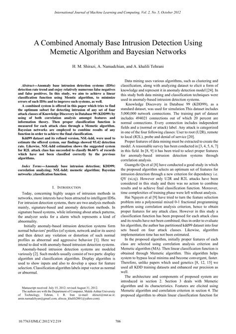 pdf a combined anomaly base intrusion detection using memetic algorithm and bayesian networks