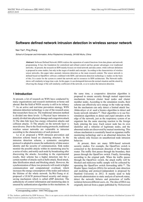 pdf software defined network intrusion detection in wireless sensor network